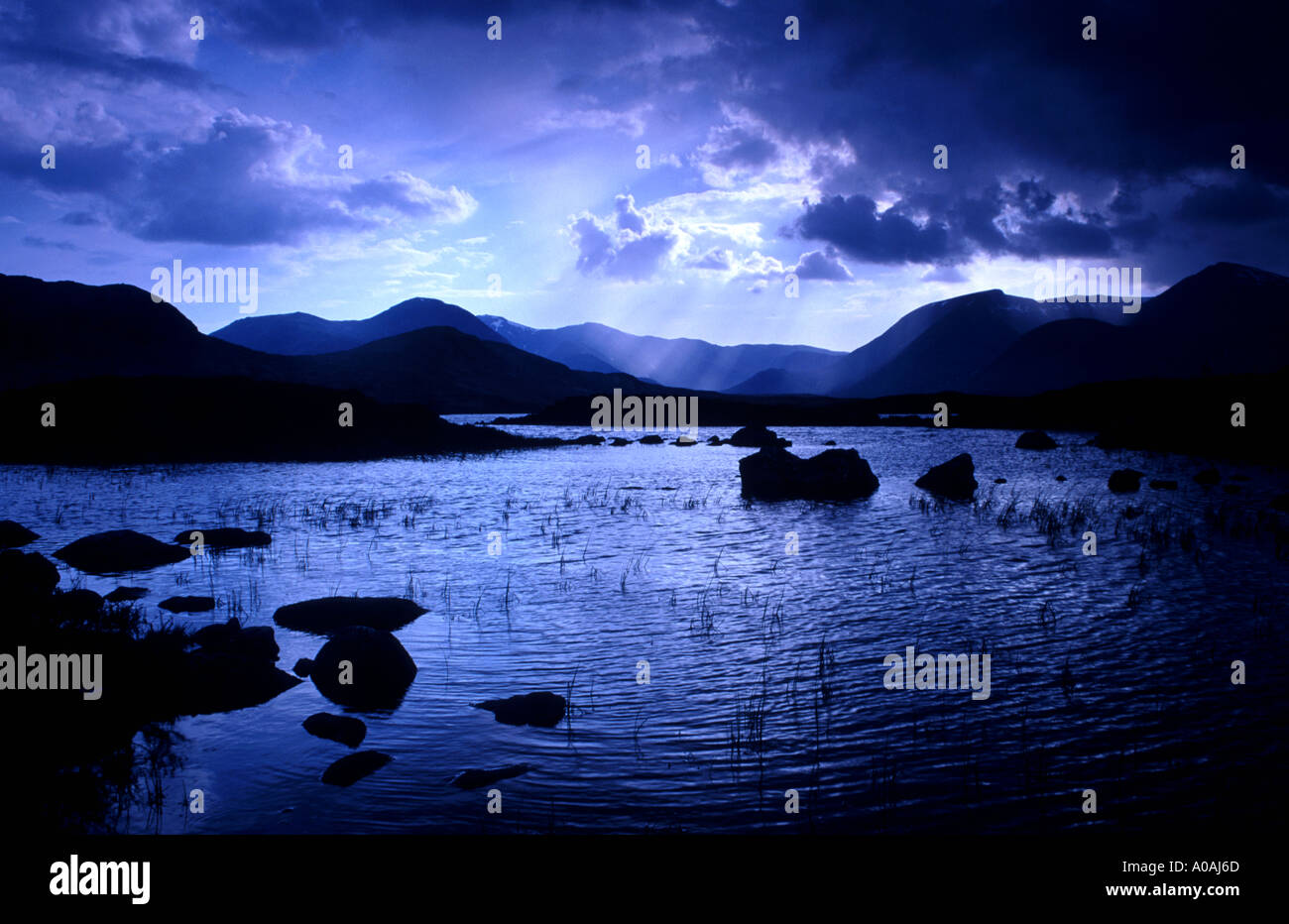 Lochan na h Achlaise Rannoch Moor Scottish Highlands with Black mount ...