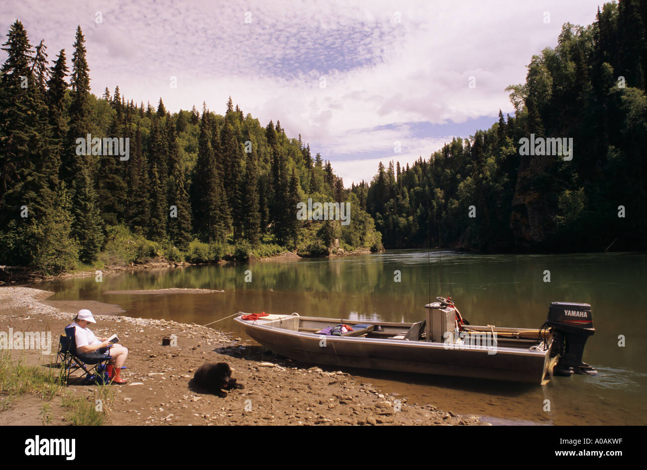 Relaxing by the river Bulkley river Smithers British Columbia Stock ...