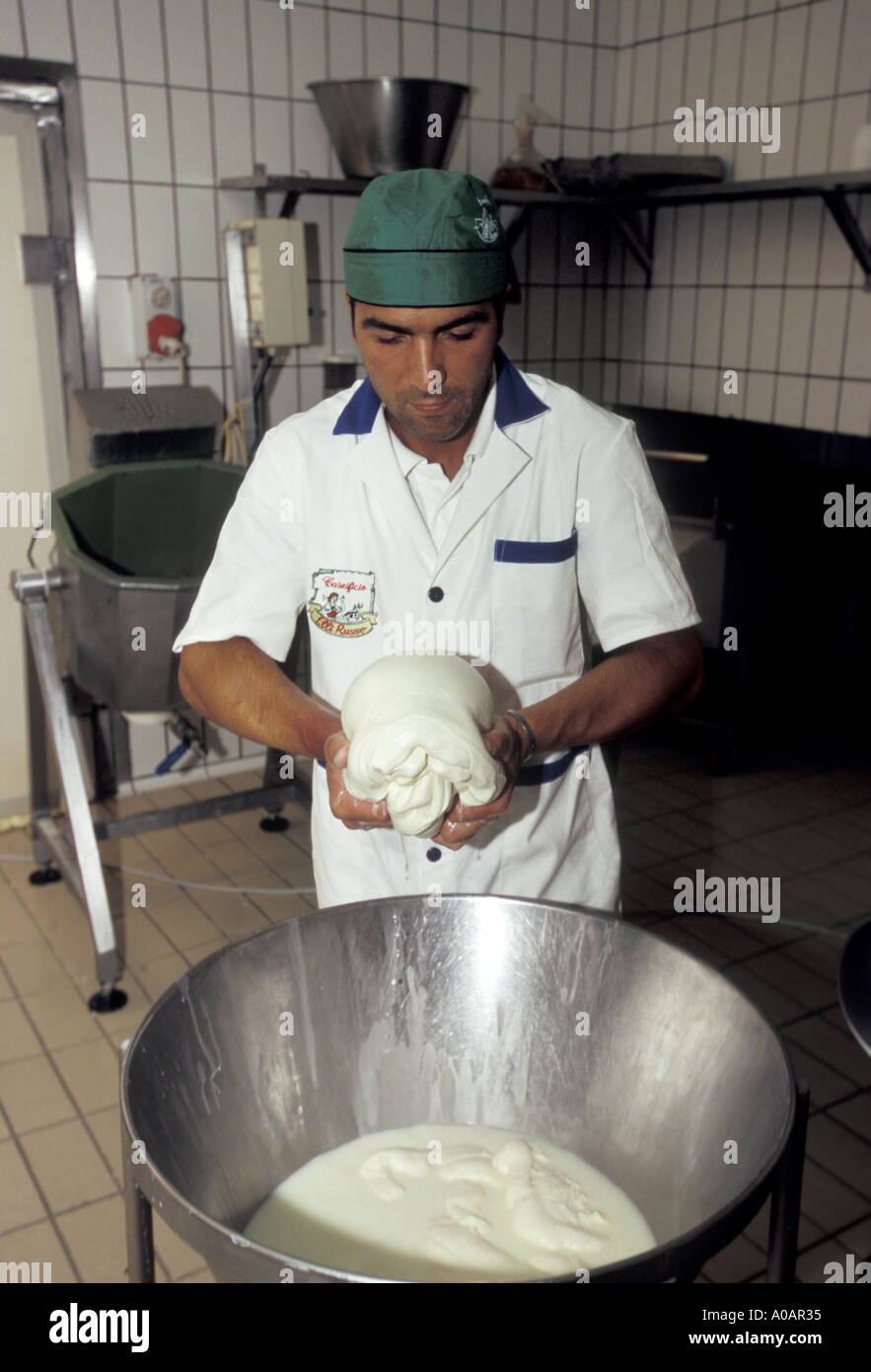 Preparation of Provolone del Monaco cheese Russo dairy Vico Equense ...