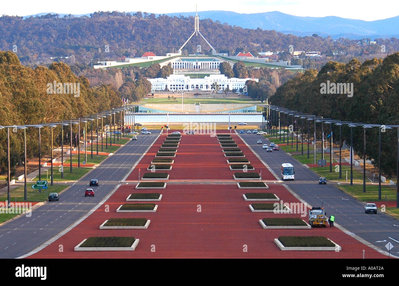Looking down ANZAC Parade to Parliament House, Canberra, Australia ...