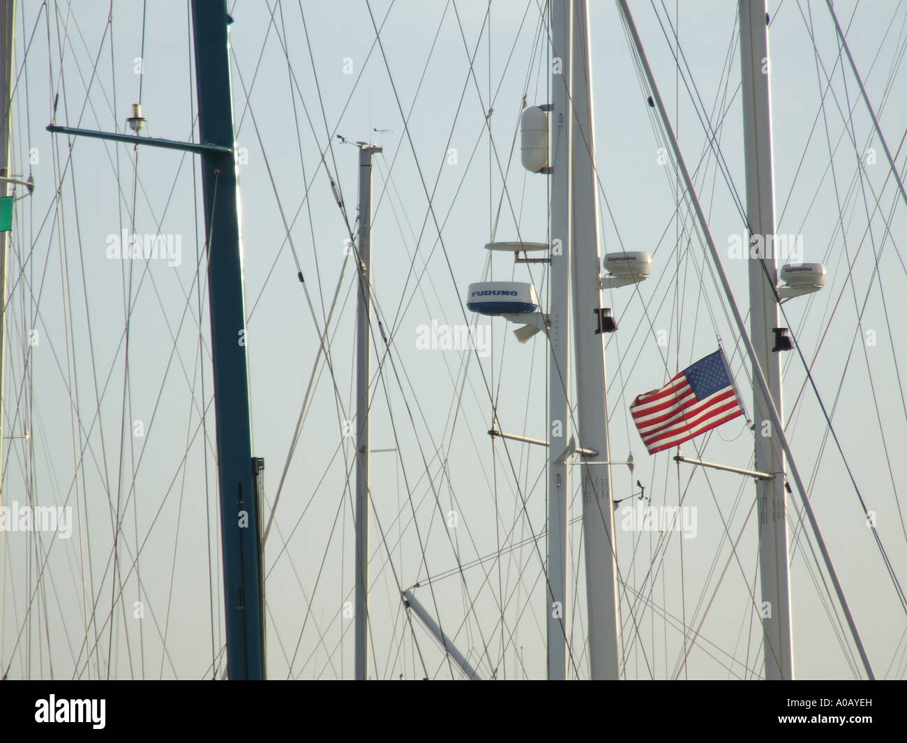 american flag flying on yacht mast Stock Photo - Alamy