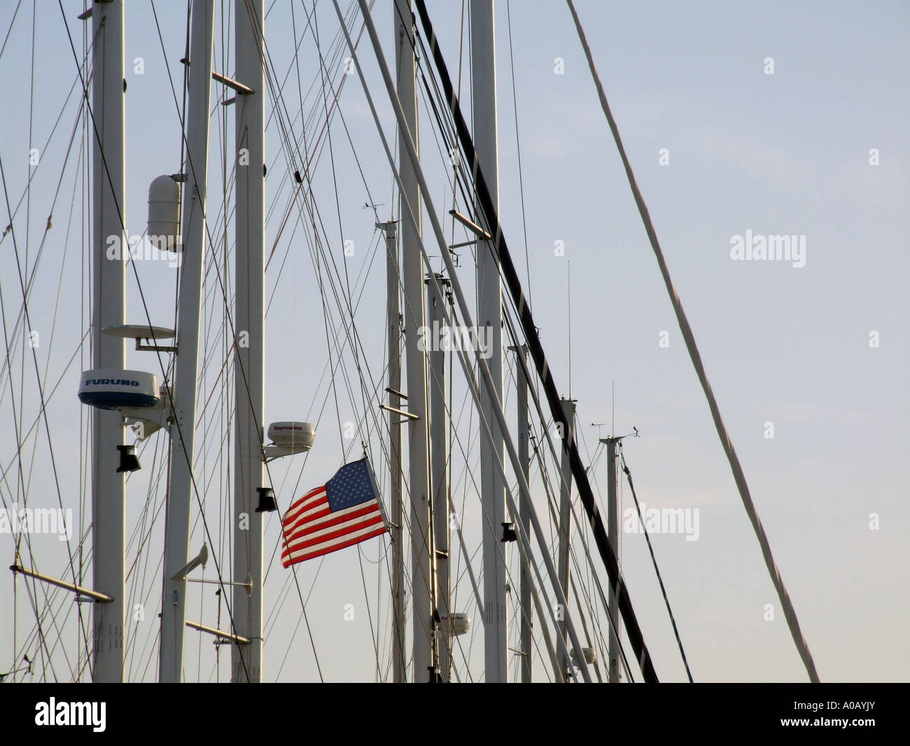 american flag flying on yacht mast Stock Photo - Alamy