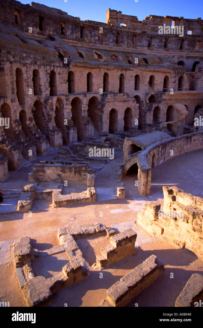 Roman amphitheatre walls with inner stone ruins antiquities Tunisia ...