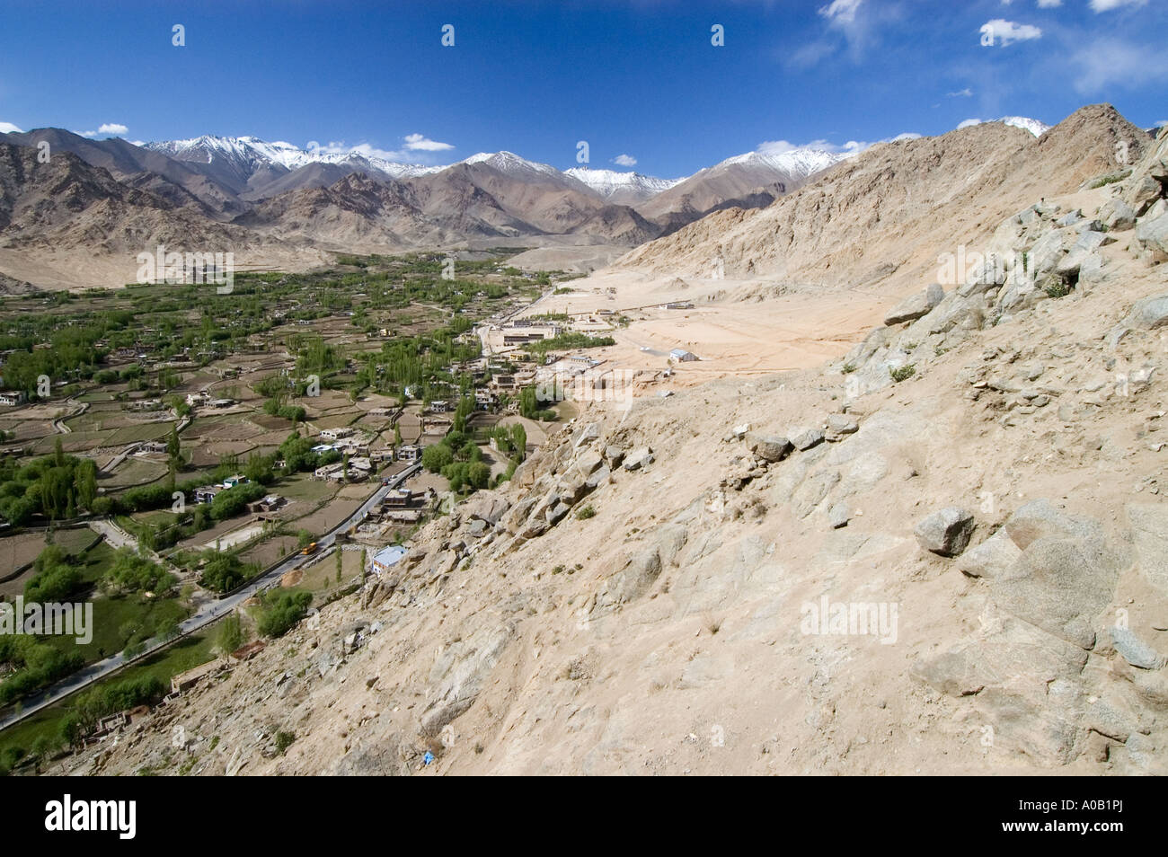 view over Leh valley Indus valley Ladakh Jammu and Kashmir India Stock ...