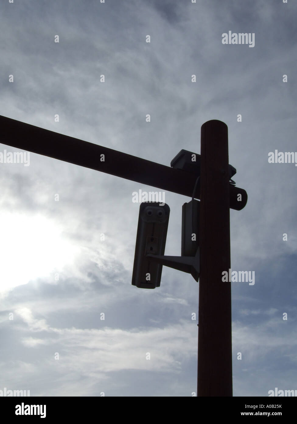 one cctv camera in silhouette Stock Photo - Alamy