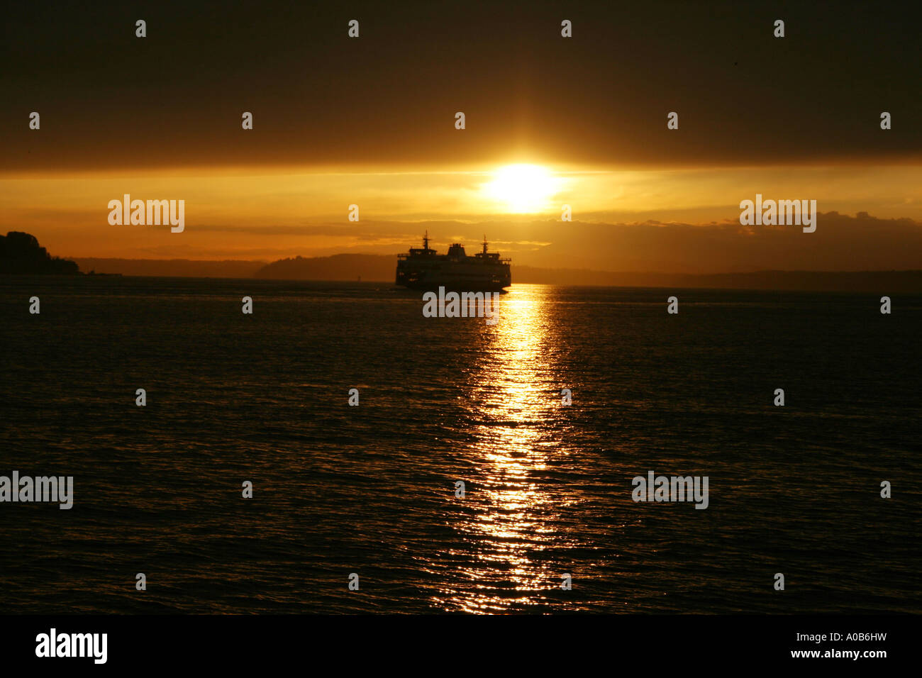 Bainbridge Island ferry Puget Sound sunset Seattle Washington October ...