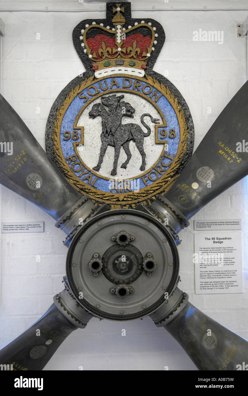 Royal Airforce 98 Squadron badge inside the Industrial Museum in Derby ...