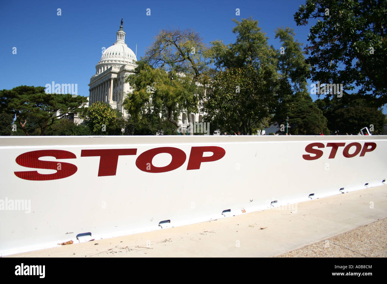 dome of US Capitol building Washington DC behind security barrier ...