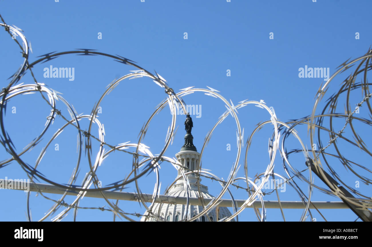 dome of Capital building Washington DC behind barbed wire October 2006 ...