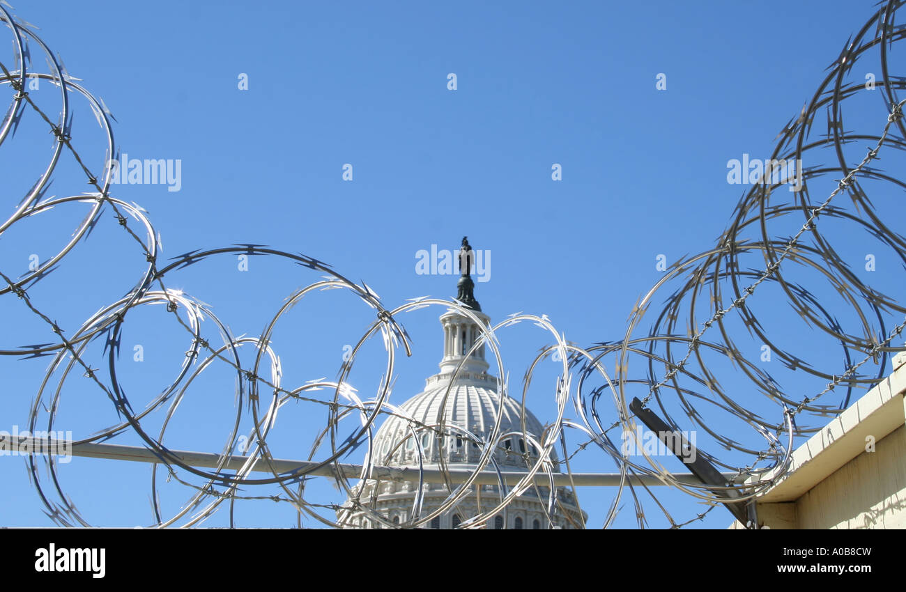 dome of Capital building Washington DC behind barbed wire October 2006 ...