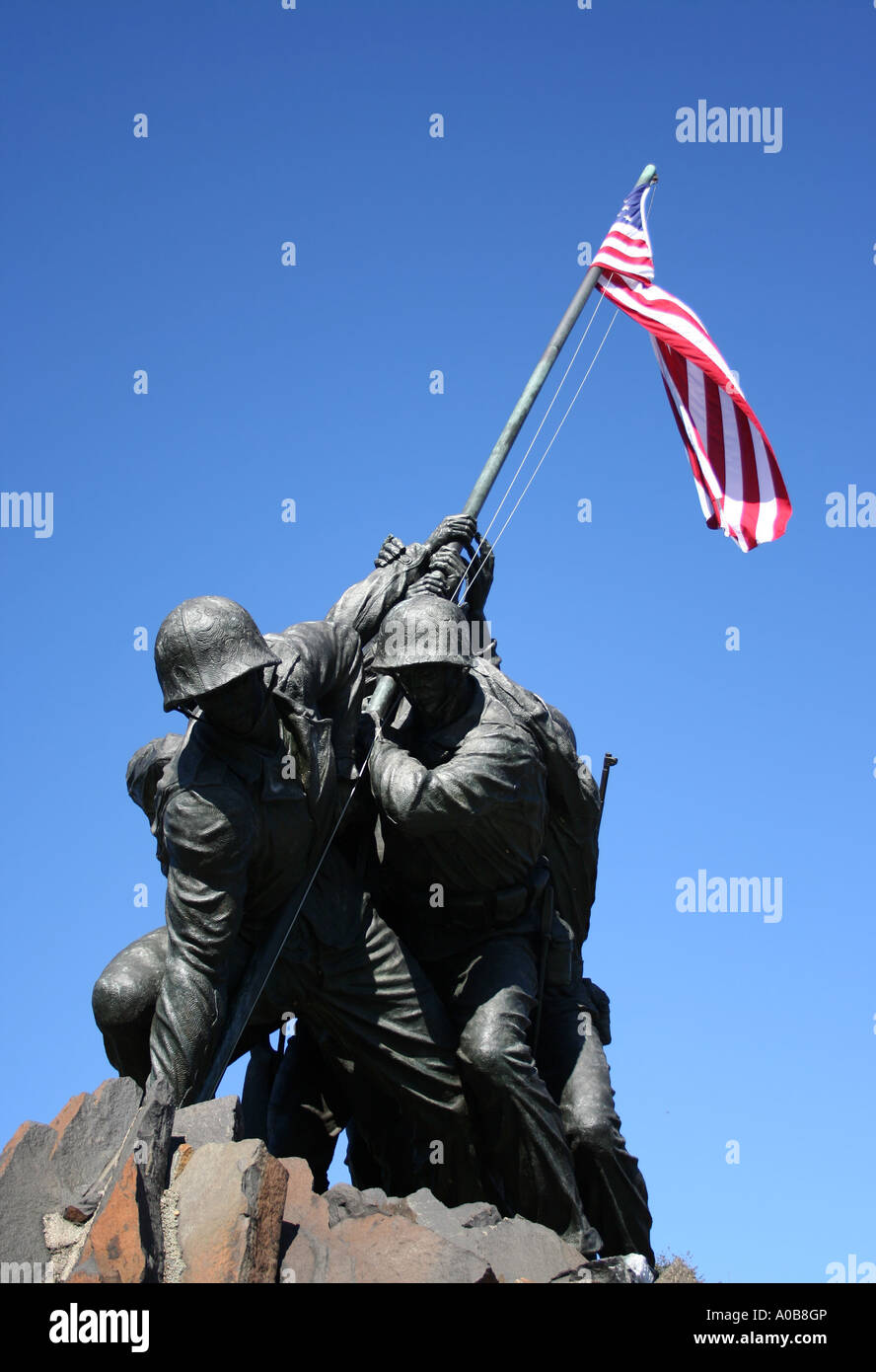 close view with statues facing camera Iwo Jima Marine Corps memorial ...