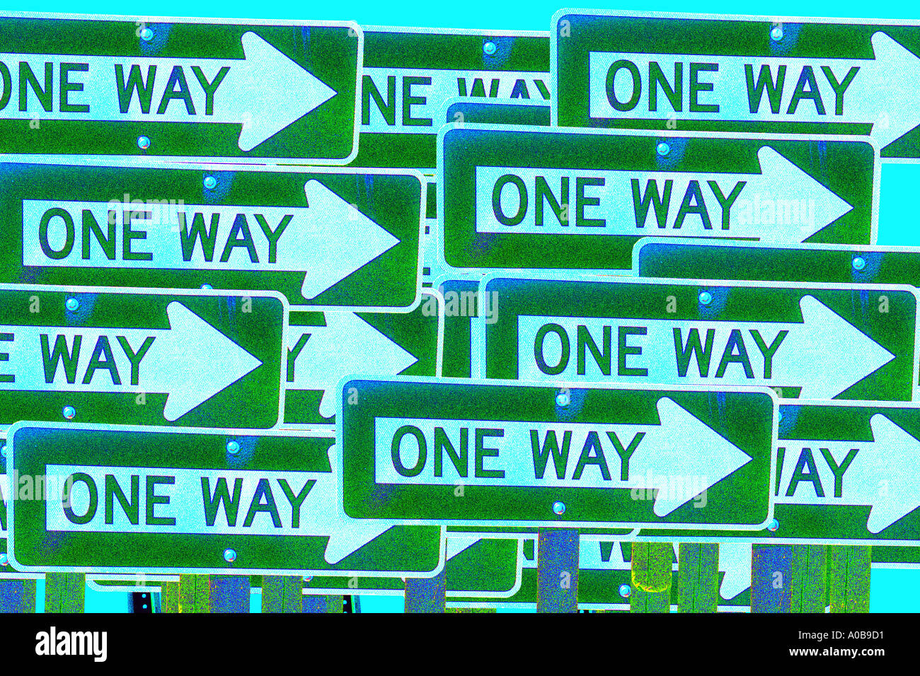 several one way signs pointing in the same direction Stock Photo - Alamy