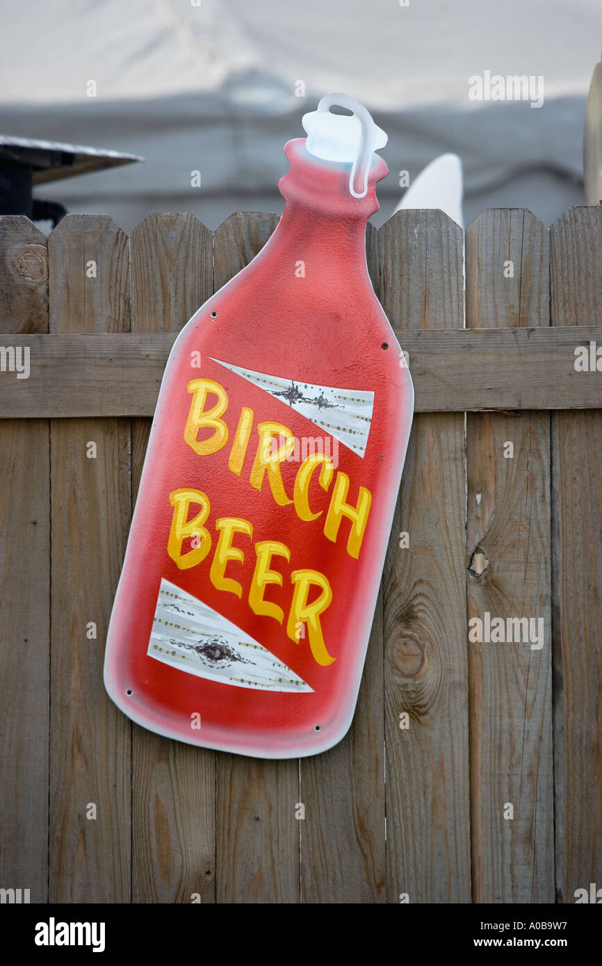 Birch beer sign at county fair Stock Photo - Alamy