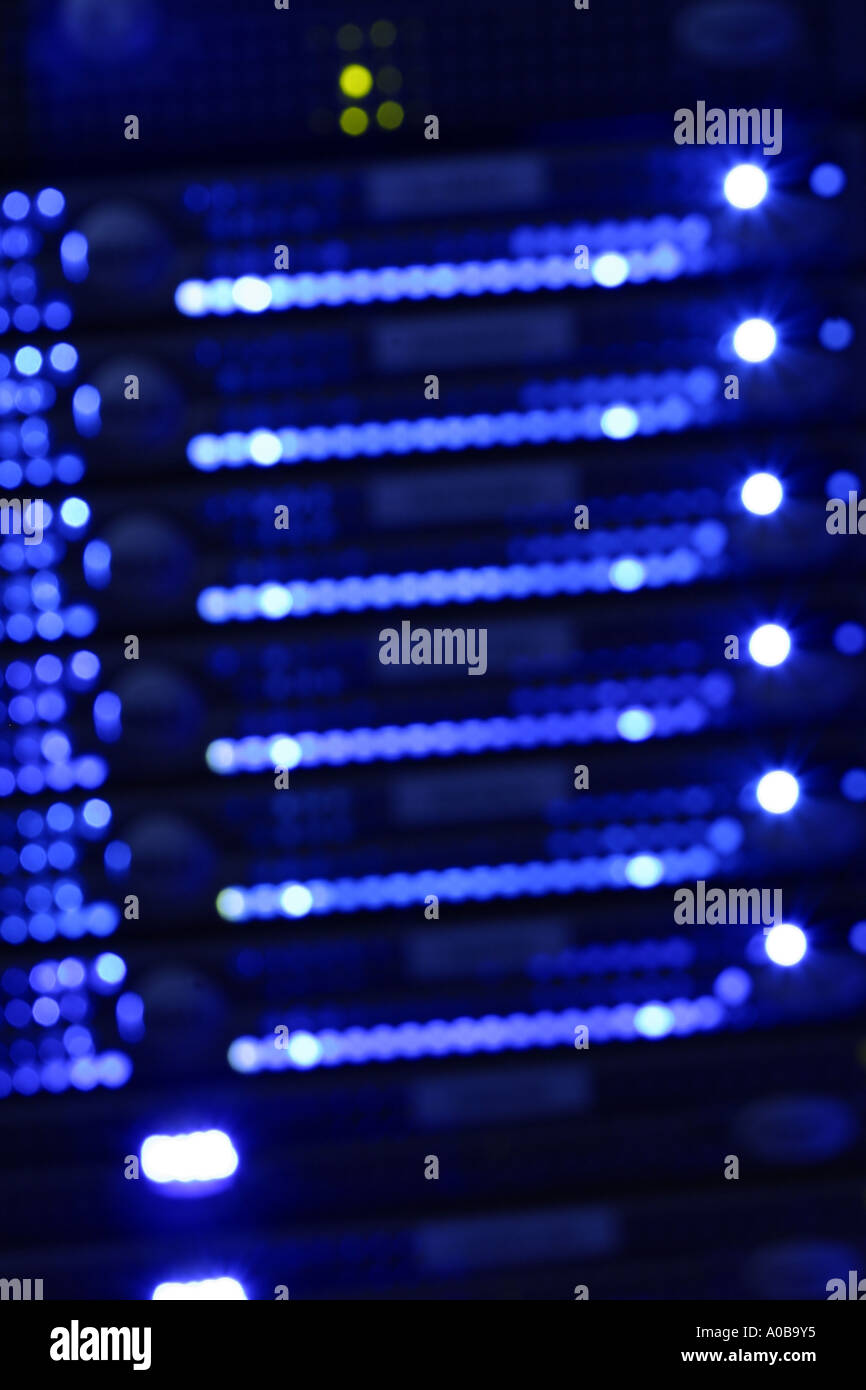 Computer network system IT server rack blurred Stock Photo - Alamy
