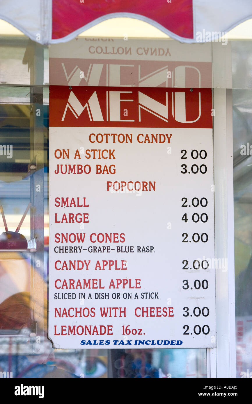 menu of junk food at a carnival Stock Photo - Alamy