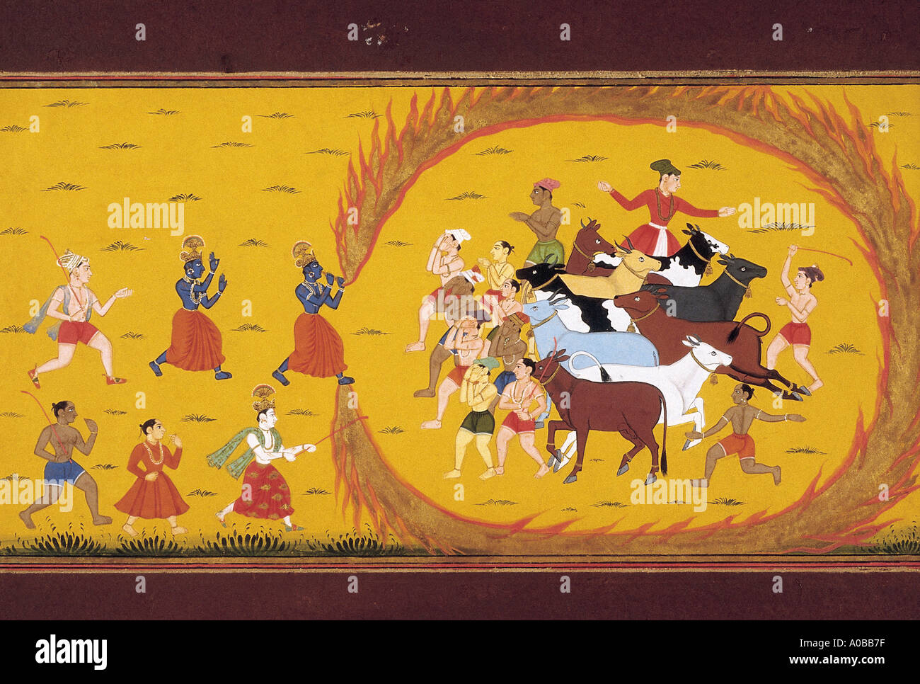 Krishna swallows a forest fire. Mewar Rajasthan India Dated 1700 A D ...