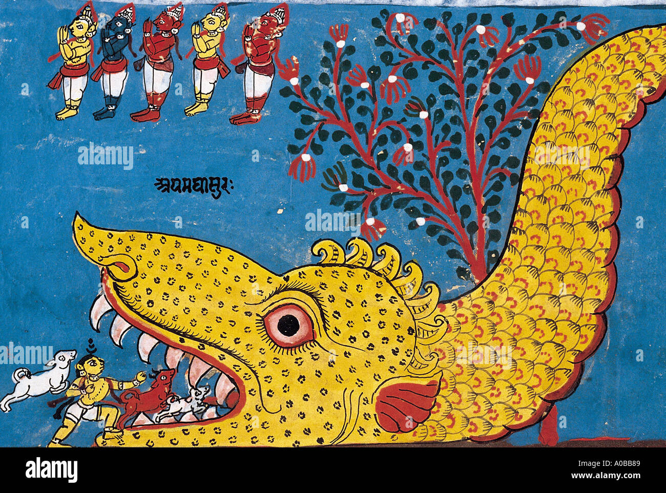 Krishna's confrontation with Aghasura Dated 1800 A D Stock Photo - Alamy