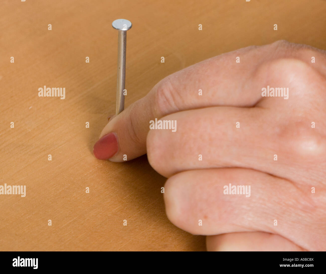 Woman hammering a nail hi-res stock photography and images - Alamy