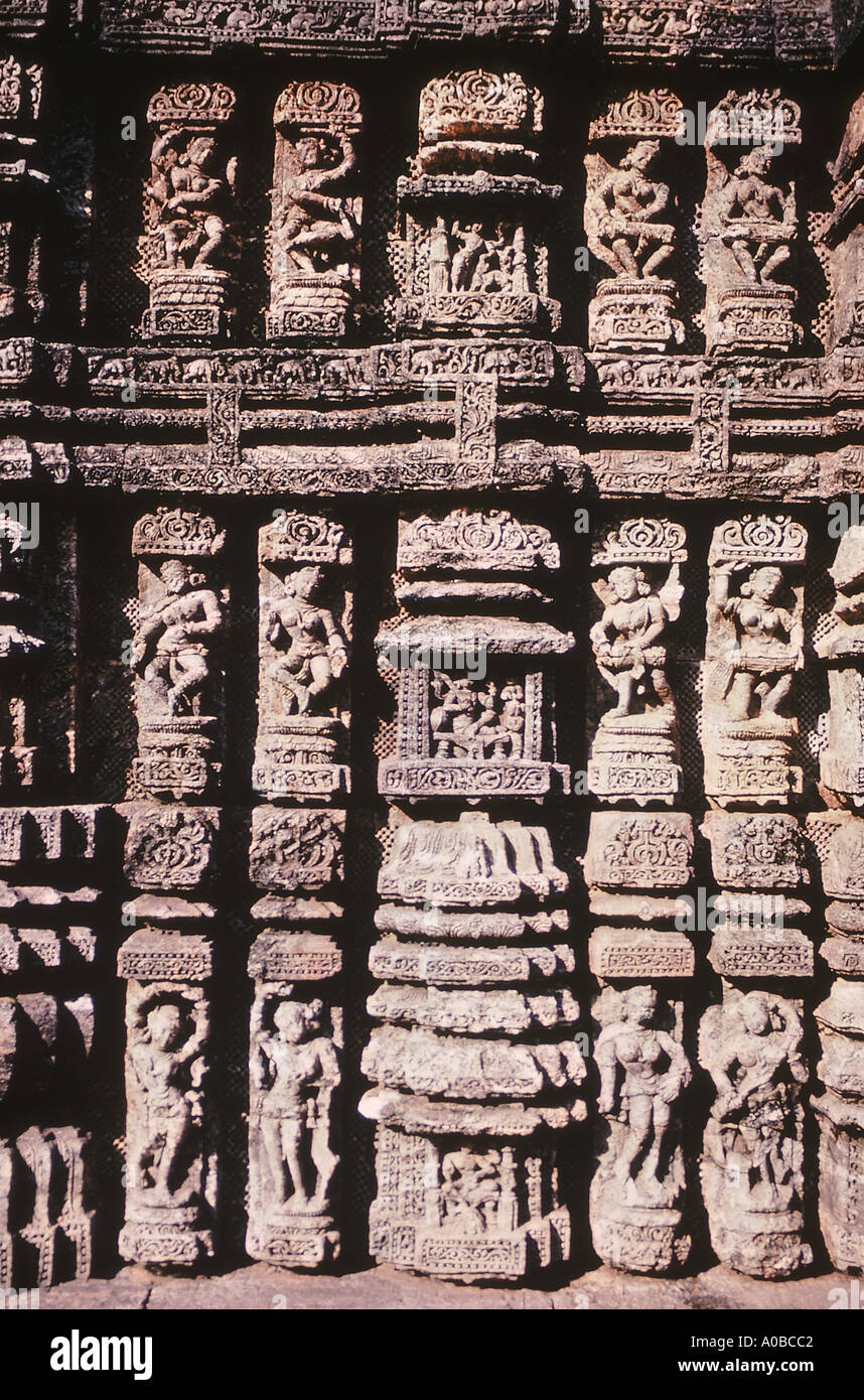 South outer wall detail of Mithuna drummer and musician. Nat Mandir Sun ...