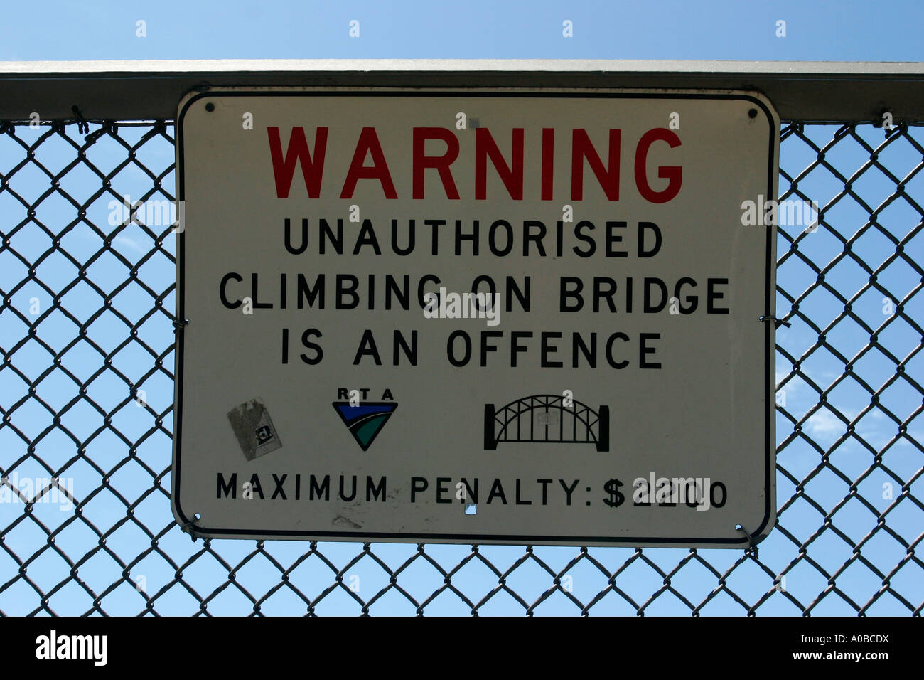 Warning sign on Sydney Harbour Bridge, Sydney New South Wales Australia ...