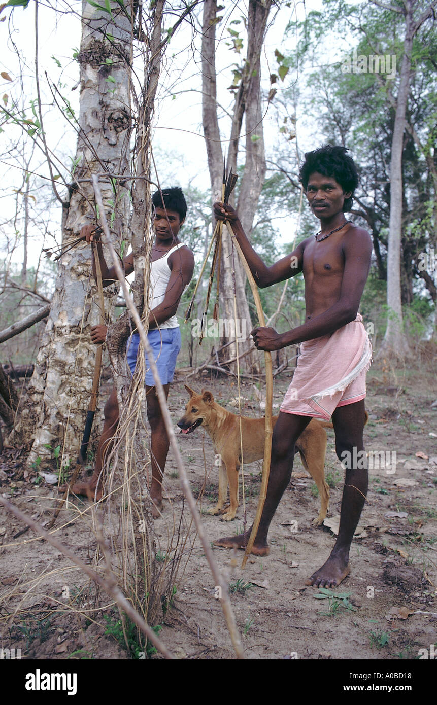 Tribals with bows and a dog setting off on a hunt. In parts of Central ...