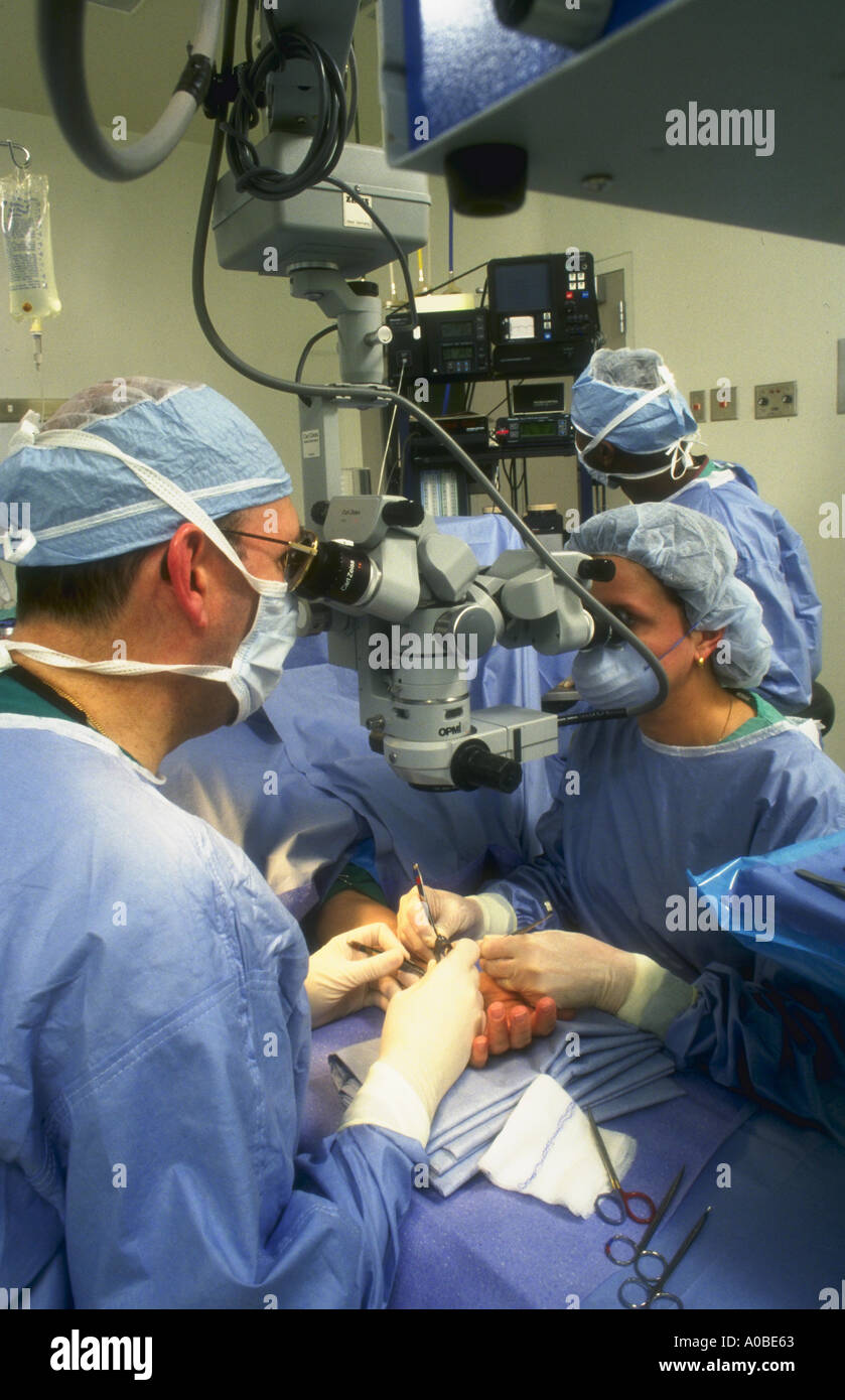 Operating room using double microscope for micro surgery Extensive ...