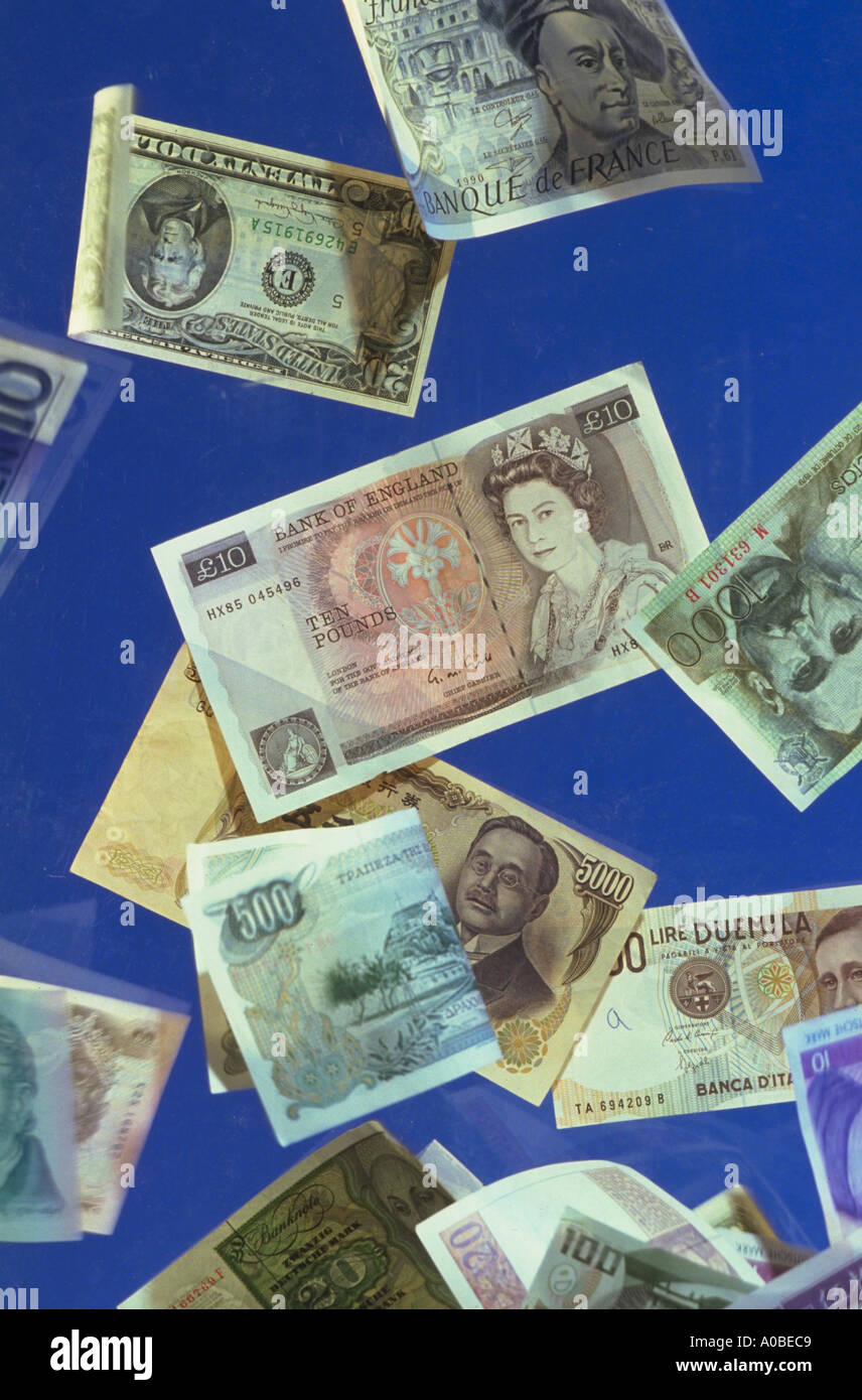 Major currencies of the world floating in space Stock Photo - Alamy