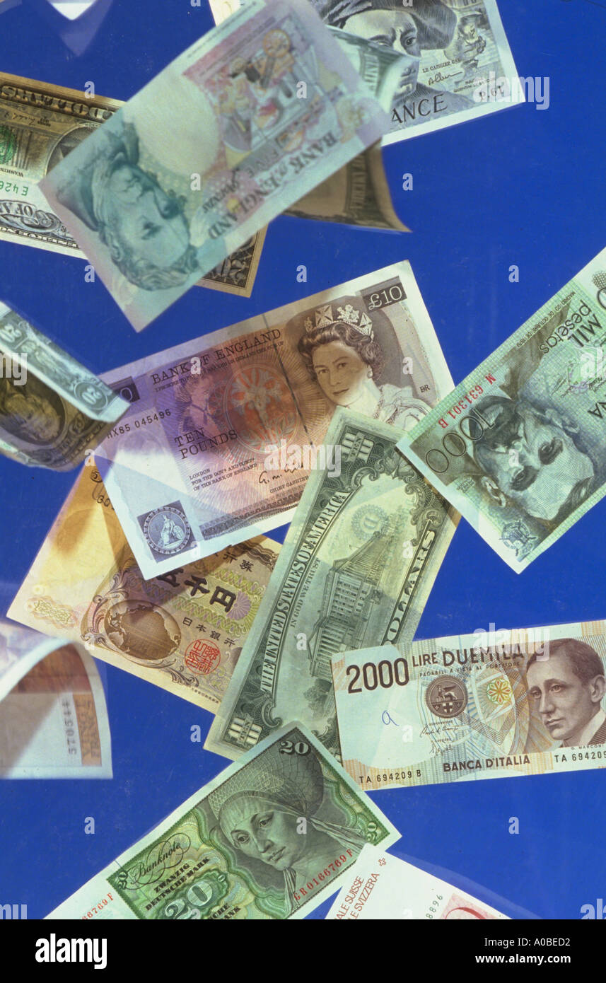 Major currencies of the world floating in space Stock Photo - Alamy