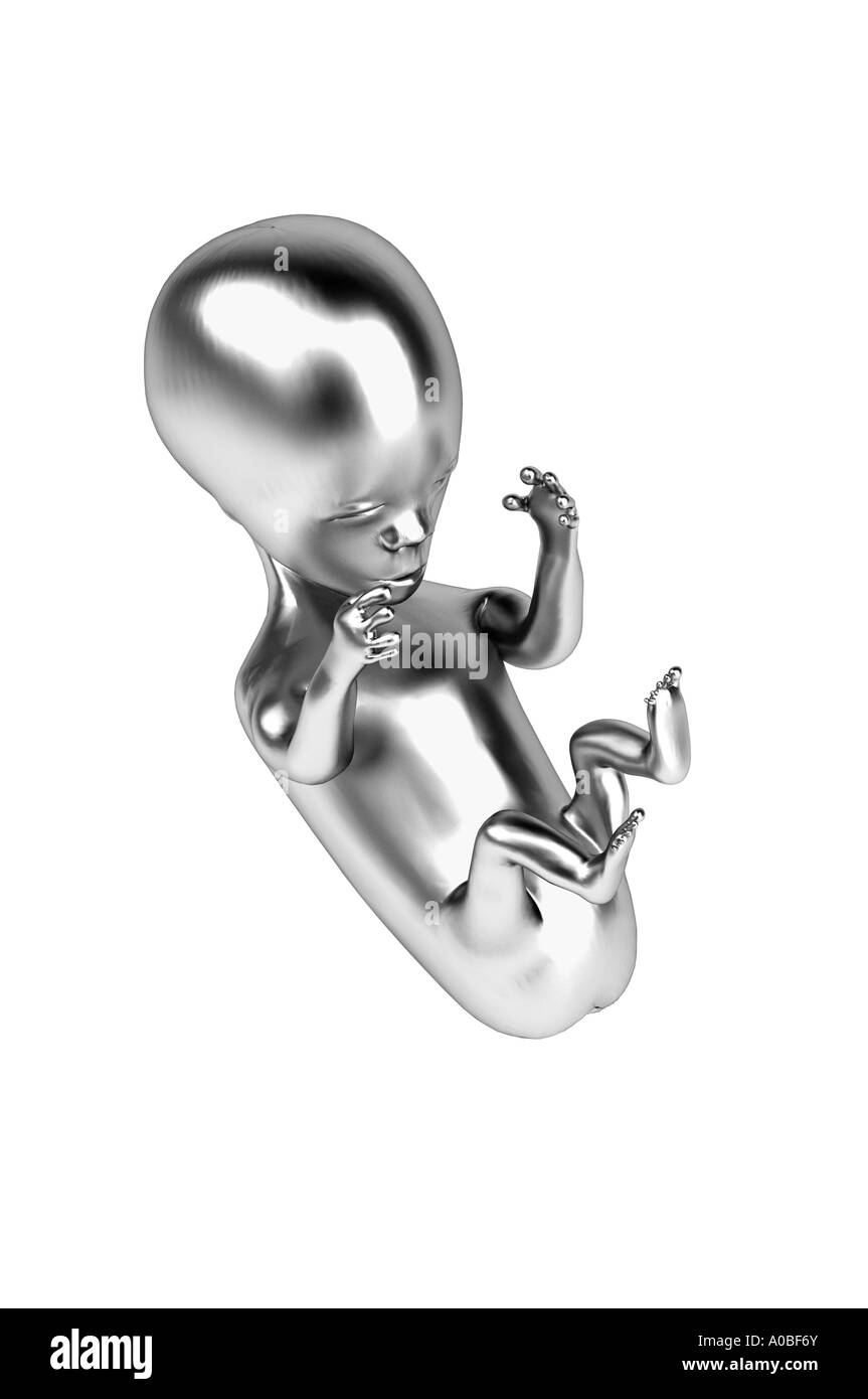 Metallic steel Foetus 3D Strong baby concept Stock Photo - Alamy