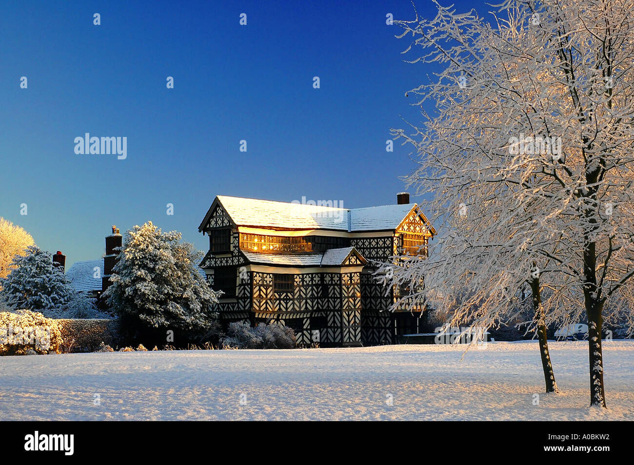 Little Moreton Hall In Snow Nr Congleton Cheshire UK Stock Photo - Alamy