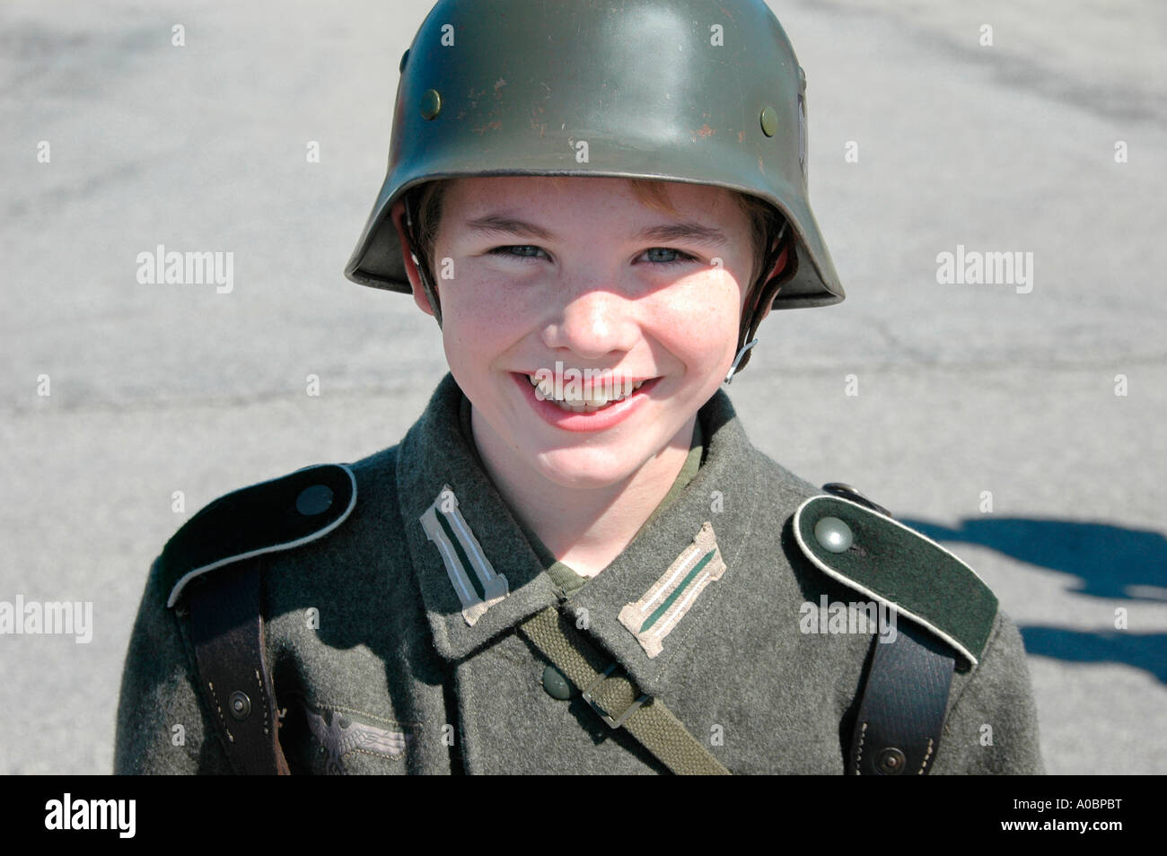 Child soldier of World War 2 II era Germany during demonstration real ...