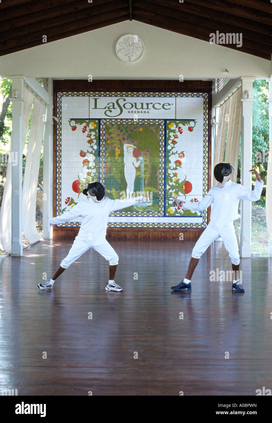 fencing lesson in Caribbean resort Stock Photo - Alamy