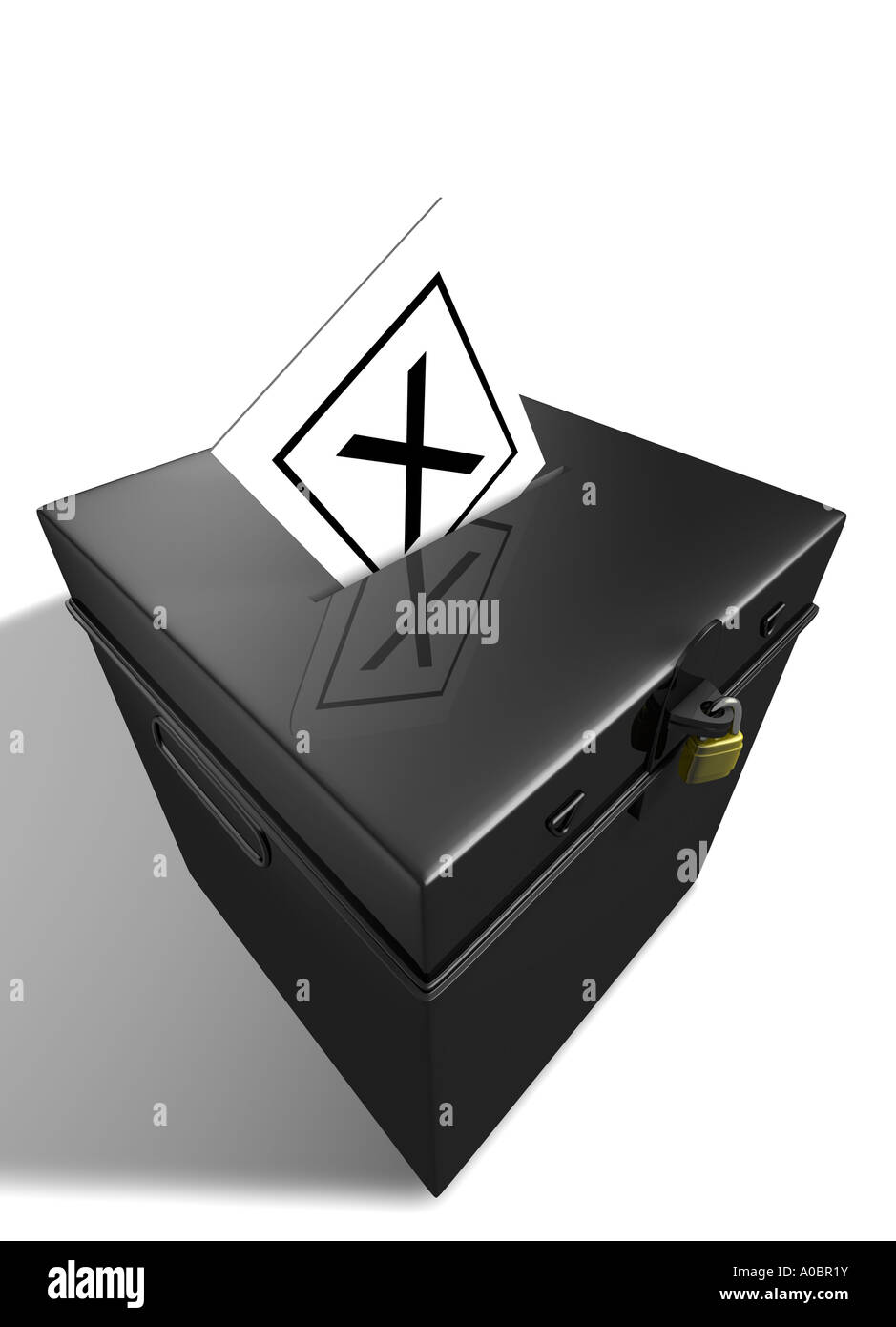 Traditional black ballot box with X voting slip in hole in lid Stock ...