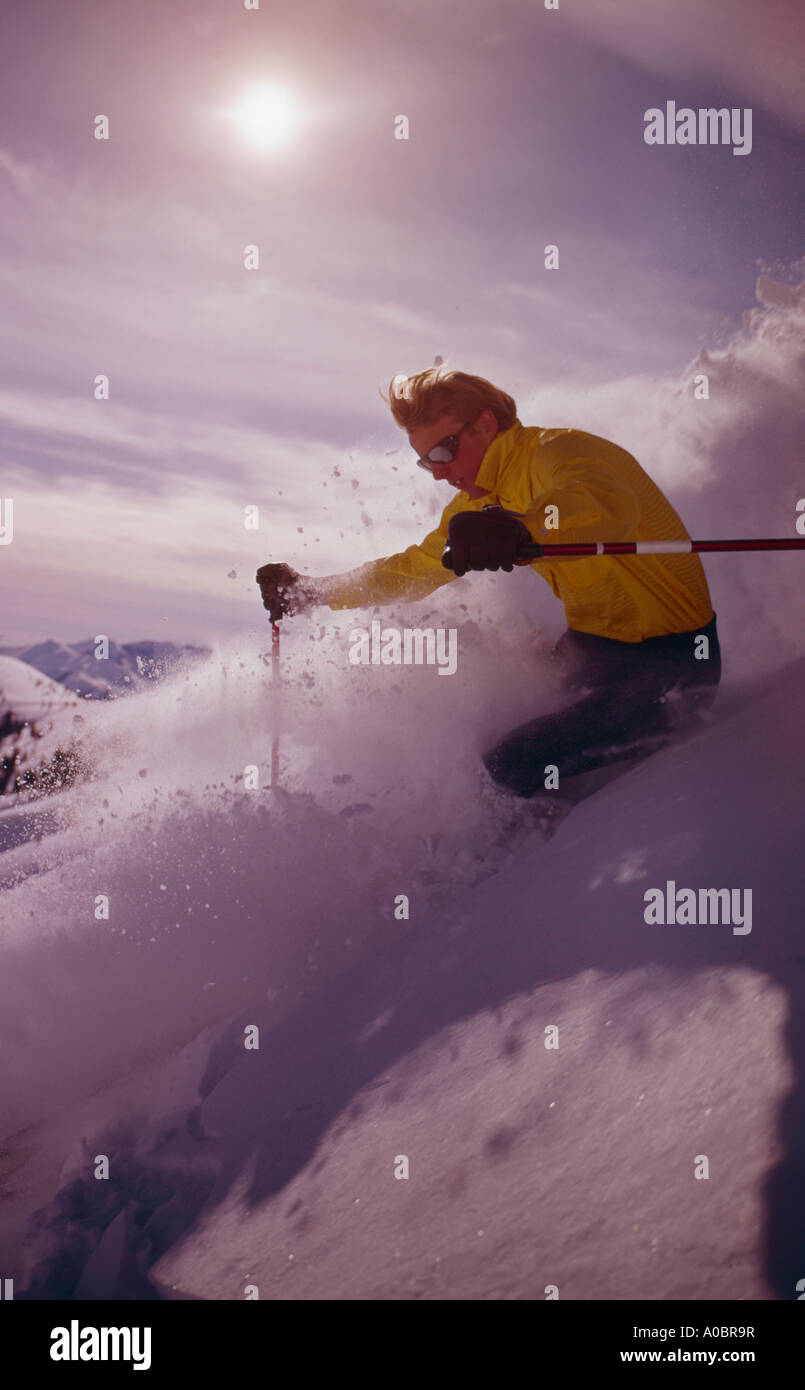 Skier turning on powder snow hi-res stock photography and images - Alamy