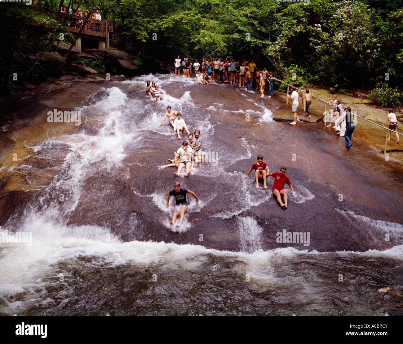 Sliding Rock in North Carolina where young swimmers slither down a flat ...