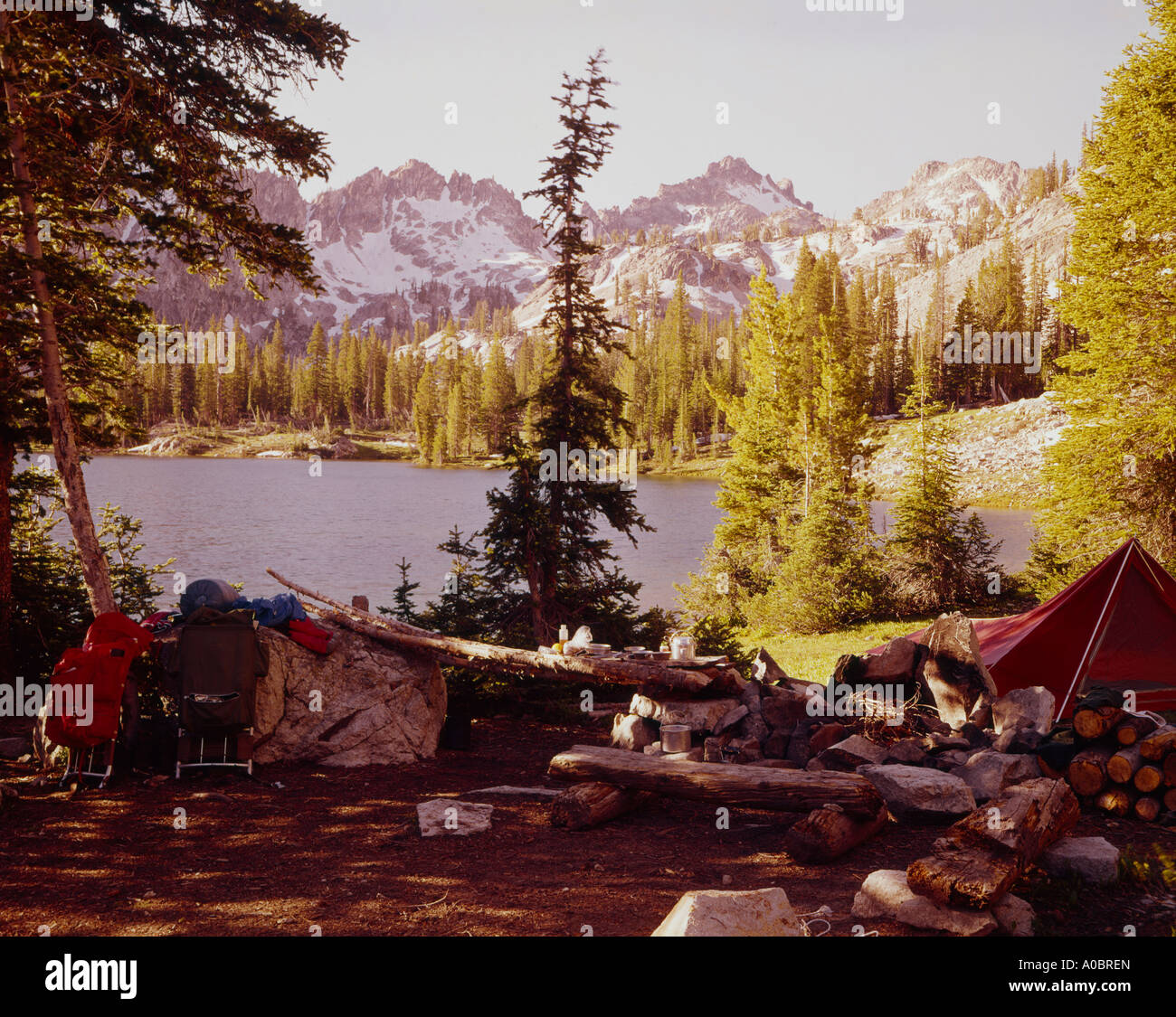 High mountain camp at Alice Lake in the Sawtooth National Recreation ...