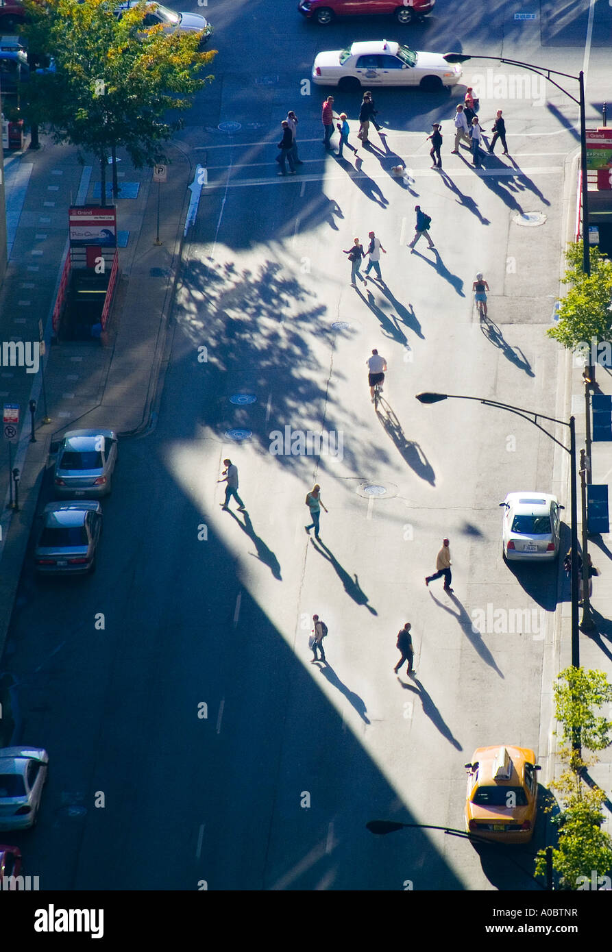 People & Their Shadows Walking On Street High Angle Overhead Aerial ...