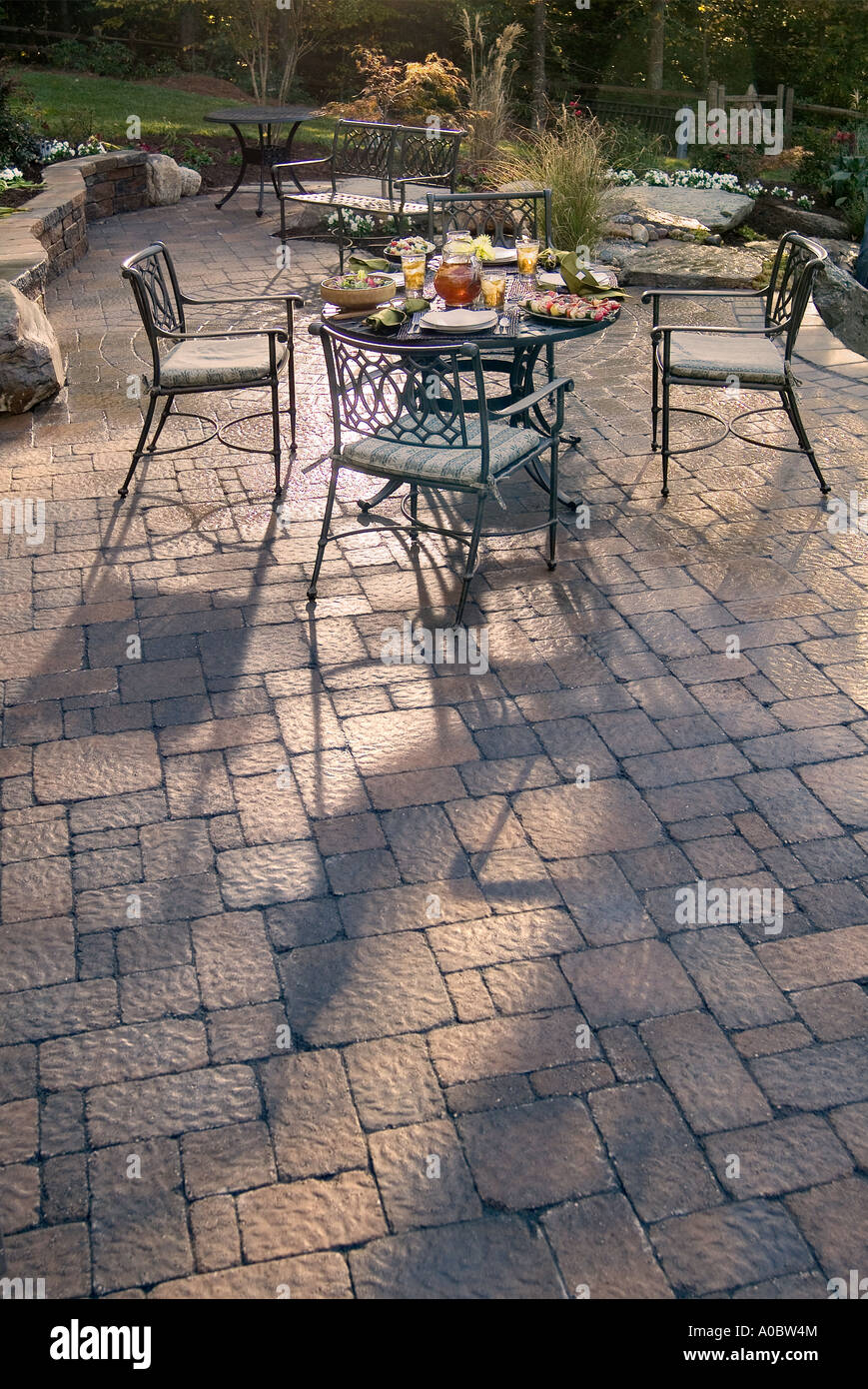 Outdoor Backyard Table Set With Food Ready For Dinner Party Stock Photo ...