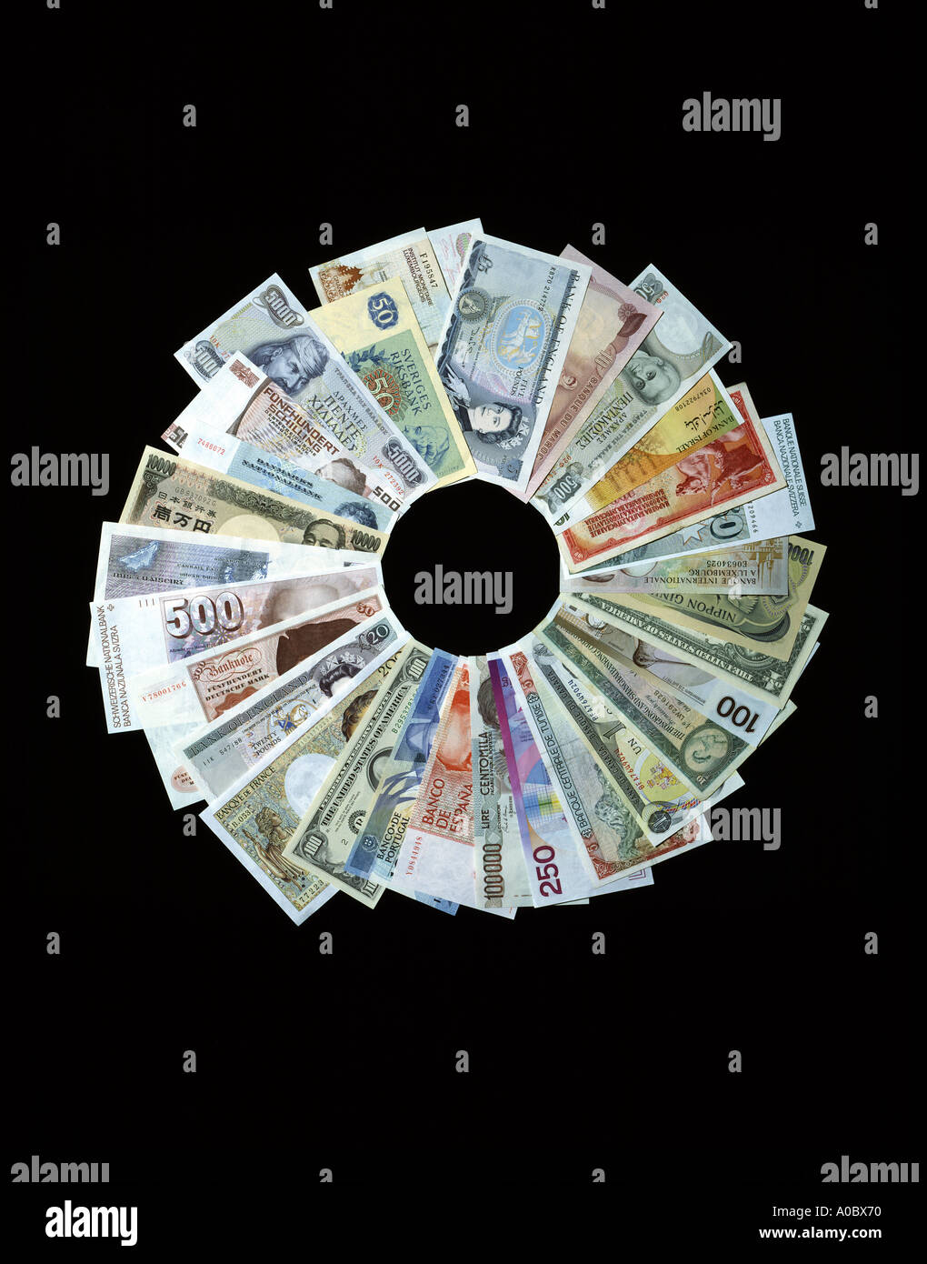 CIRCLE MADE WITH INTERNATIONAL CURRENCIES BANKNOTES Stock Photo - Alamy
