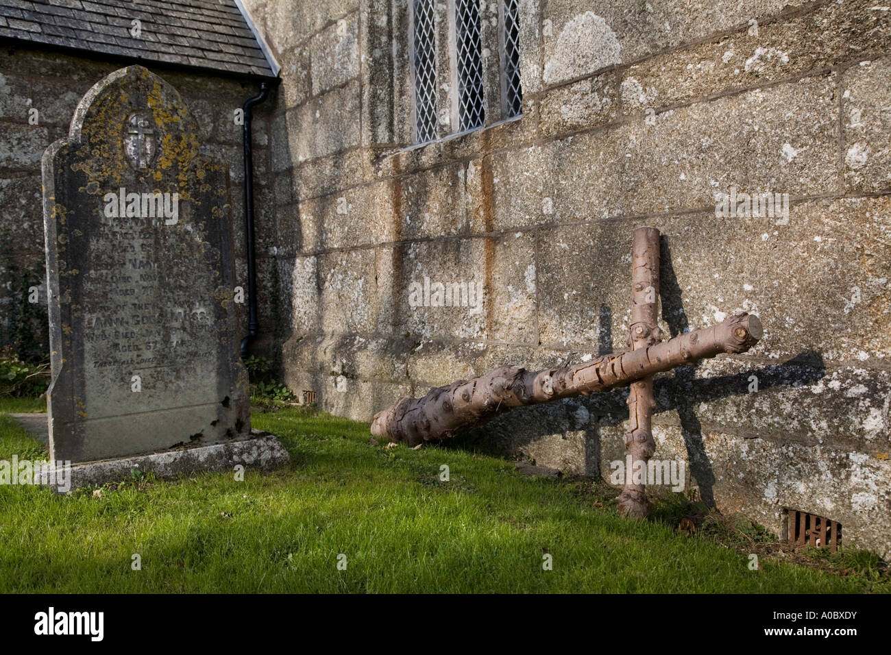 Wooden cross made from Christmas tree in Lanlivery churchard Cornwall ...