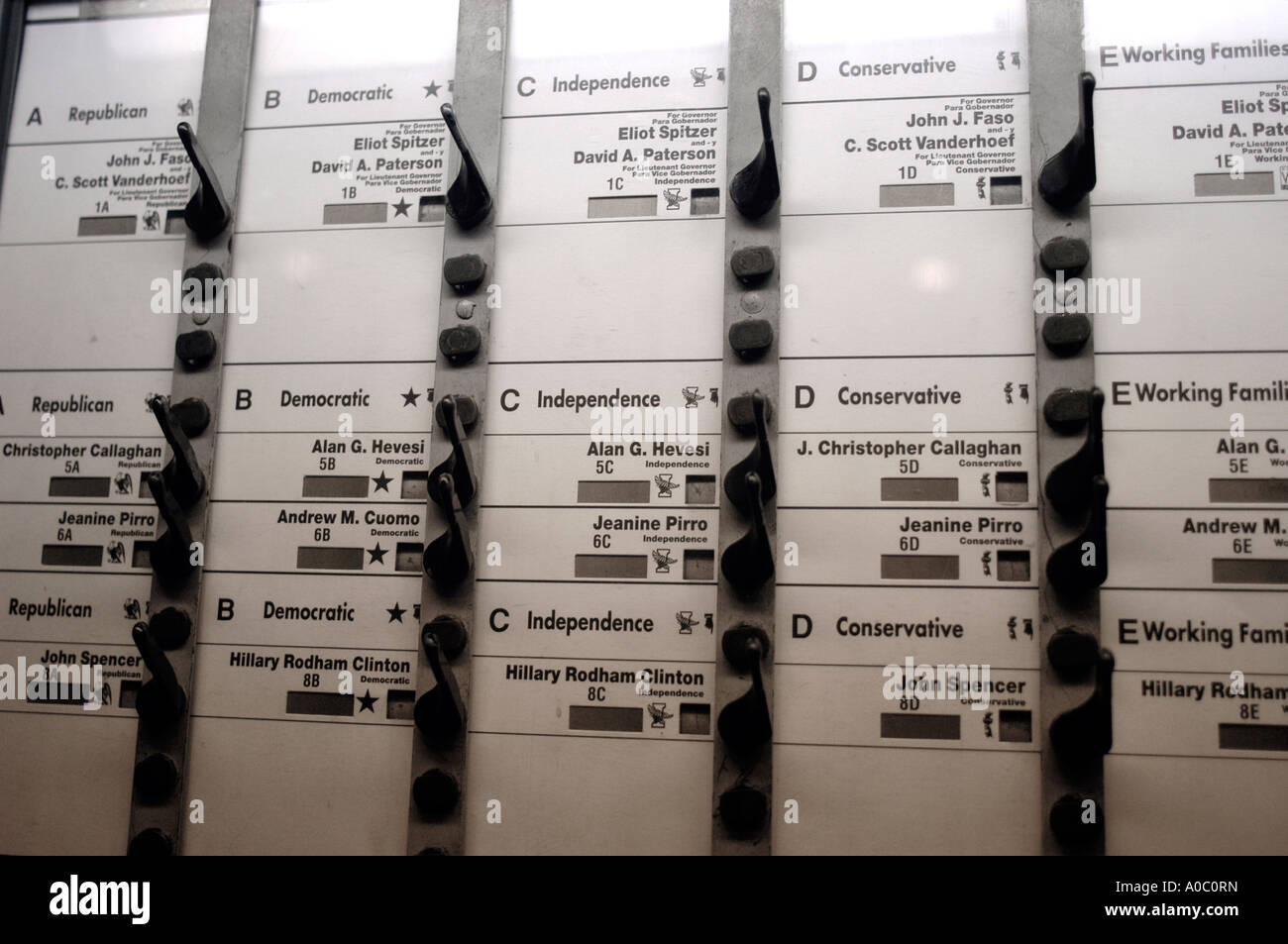 A mechanical voting machine in New York City displays the New York ...