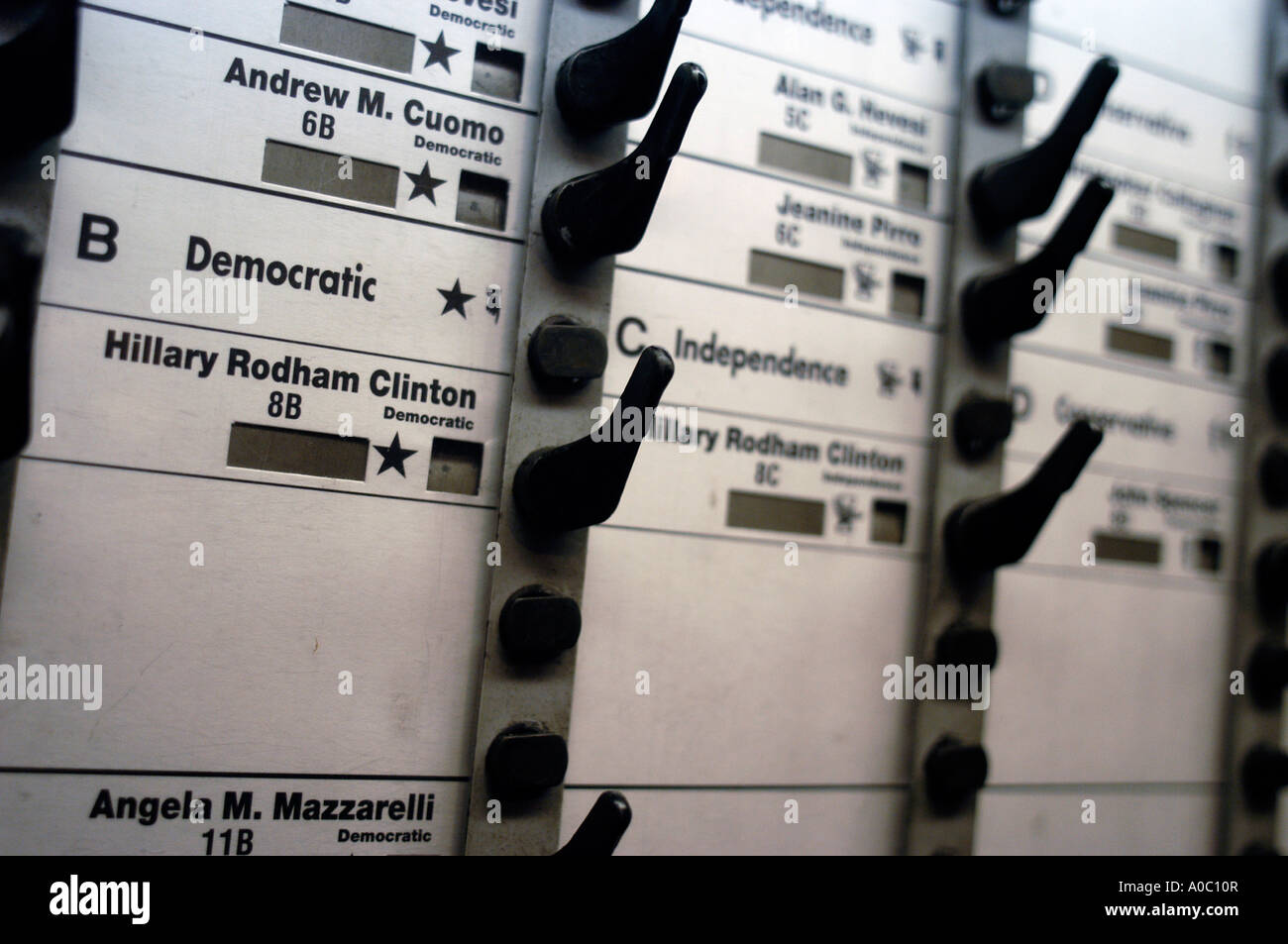 A mechanical voting machine in New York City displays the name of NY ...