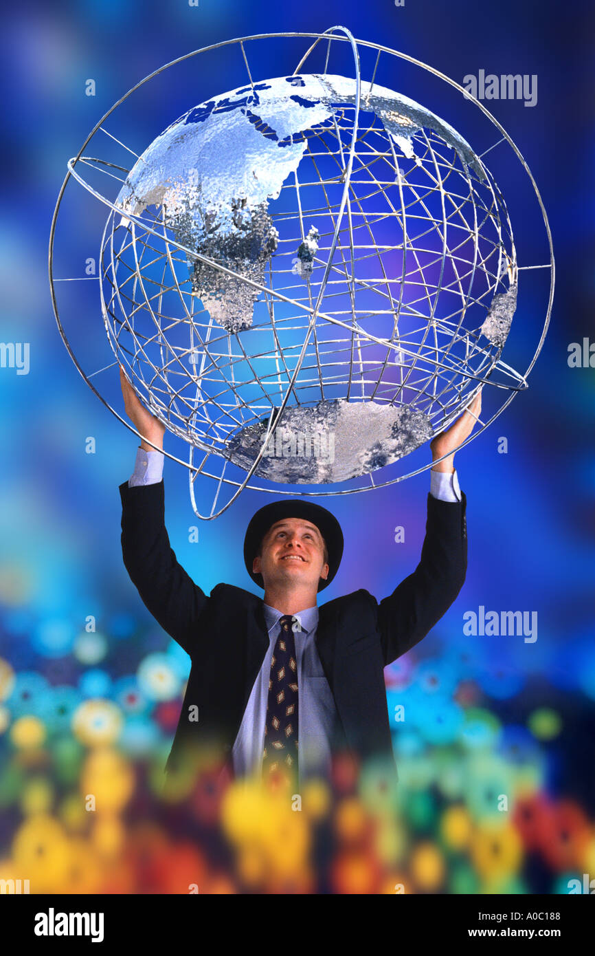 Businessman supporting earth Stock Photo - Alamy