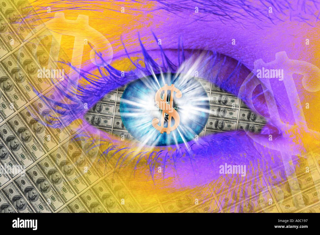 Eye montage with money Stock Photo - Alamy