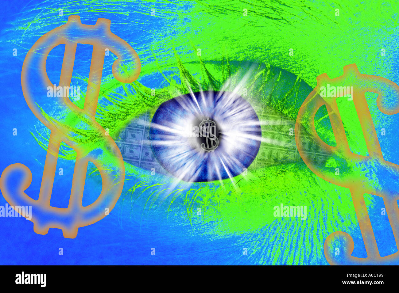 Eye montage with money 3 Stock Photo - Alamy