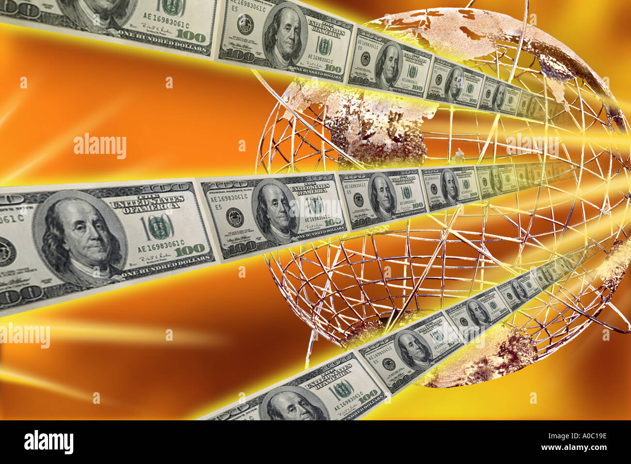Money with wireframe globe Stock Photo - Alamy