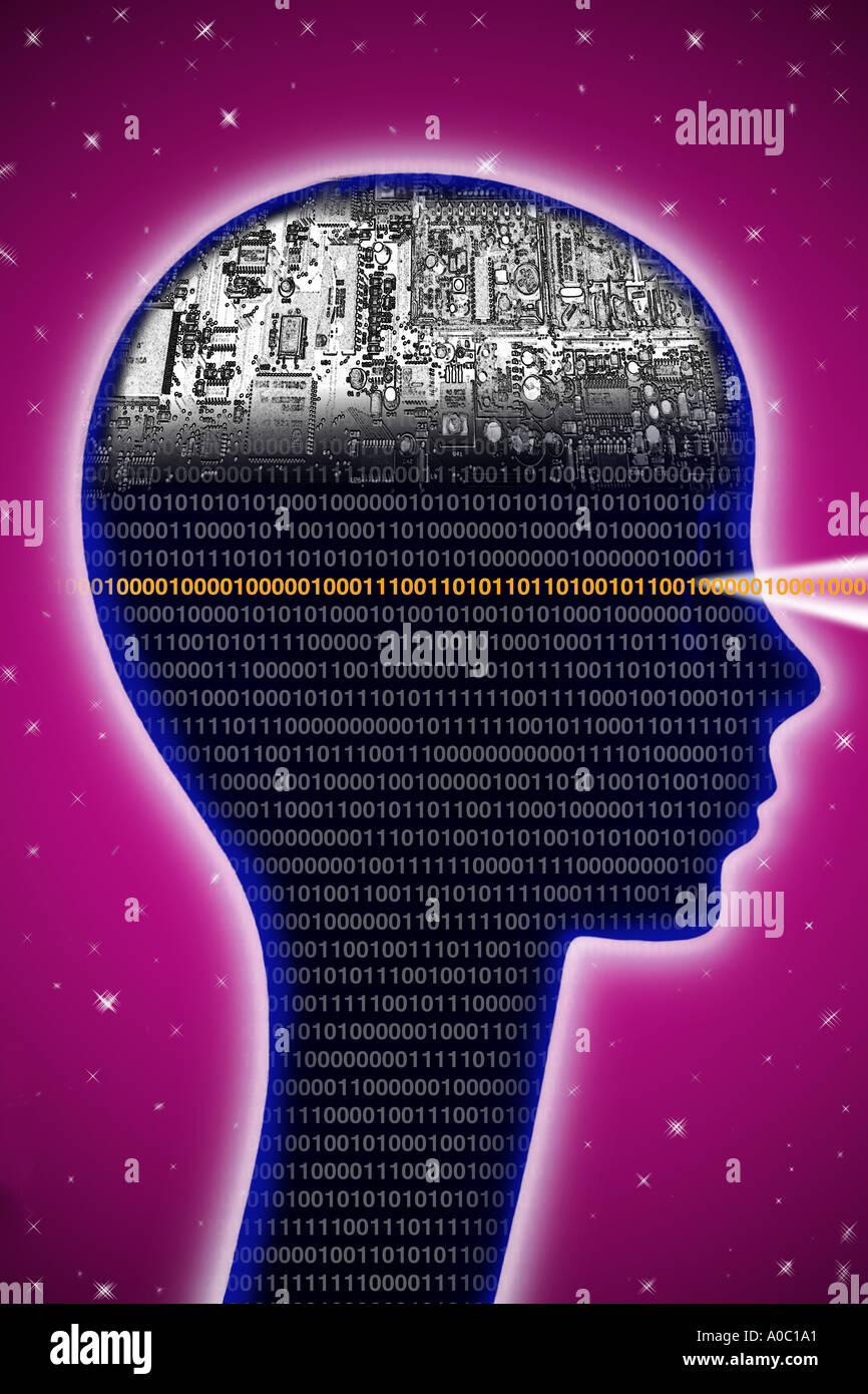 Futuristic head with computer brain Stock Photo - Alamy