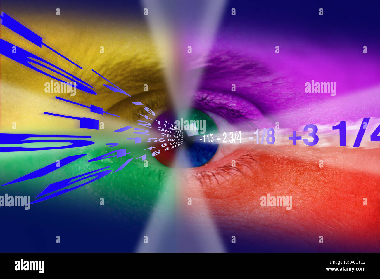 Eye with light beams and stock symbols Stock Photo - Alamy