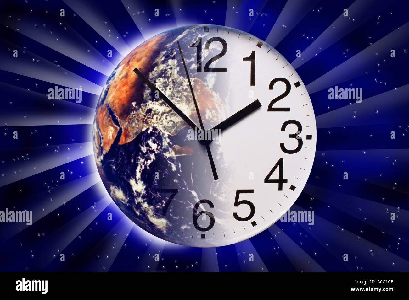 Montage of clock and earth Stock Photo - Alamy
