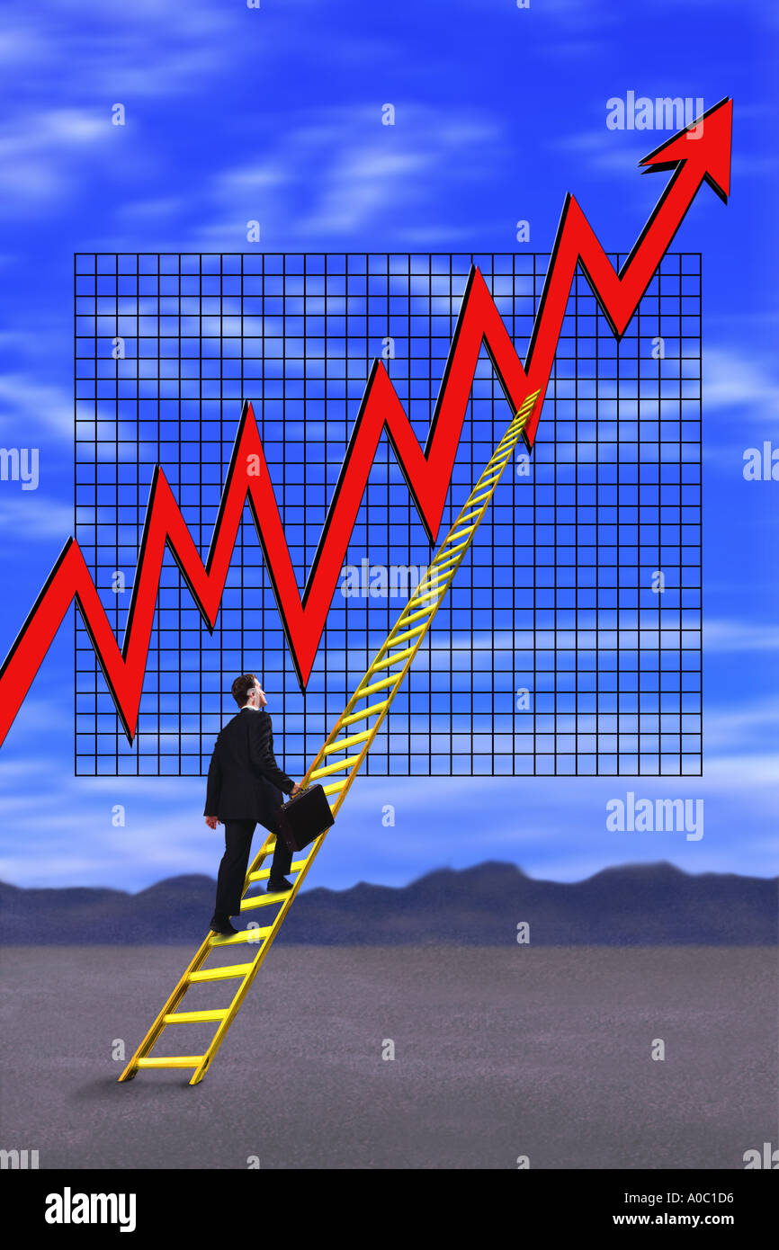 Businessman climbing ladder to stock chart Stock Photo - Alamy
